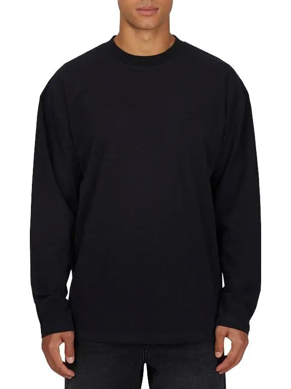 GOOD FOR NOTHING Emblem Tonal Relaxed Slub Long Sleeve T-shirt - Black