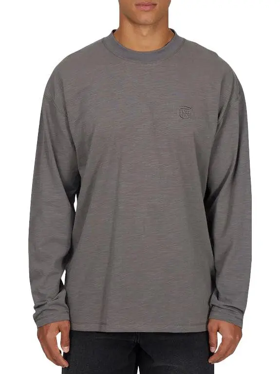 GOOD FOR NOTHING Emblem Tonal Relaxed Slub Long Sleeve T-shirt - Grey