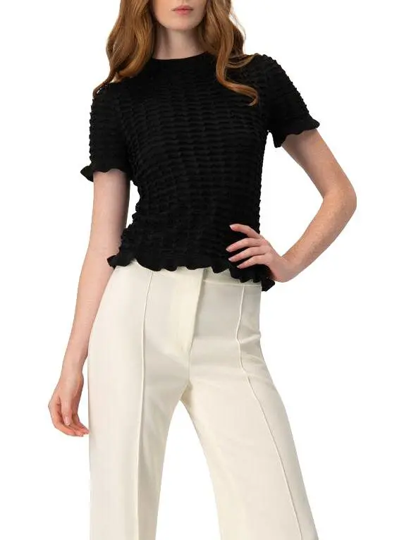 IVONNE Knitted Short Sleeve Blouse - Black