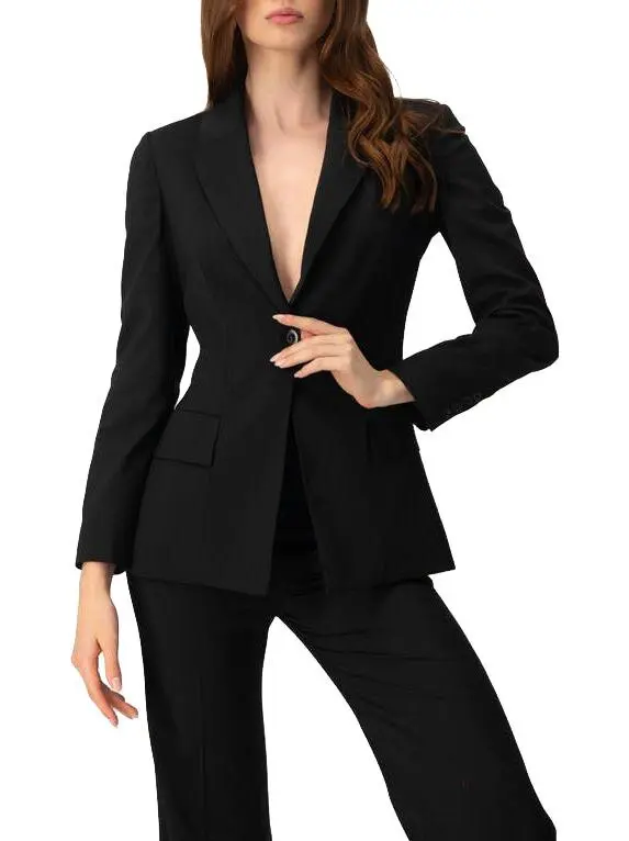 IVONNE Single Button Wool Blazer - Black