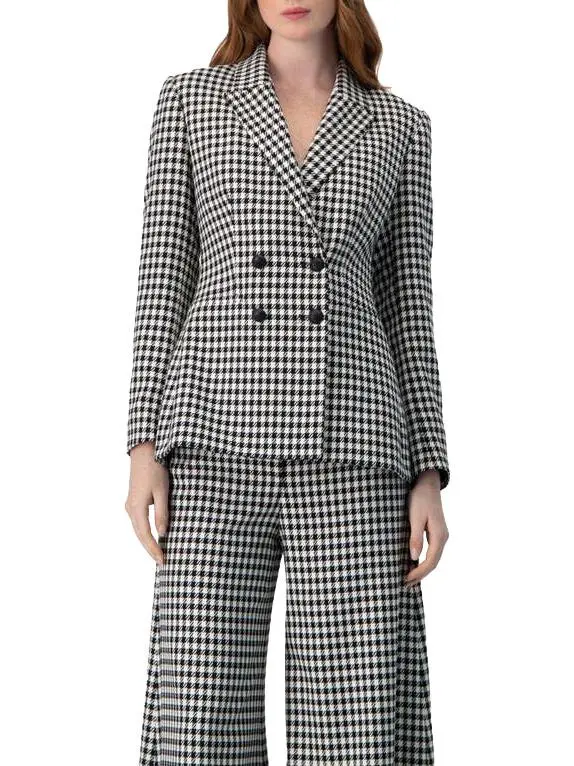 IVONNE Houndstooth Jacquard Double-breasted Blazer - Black