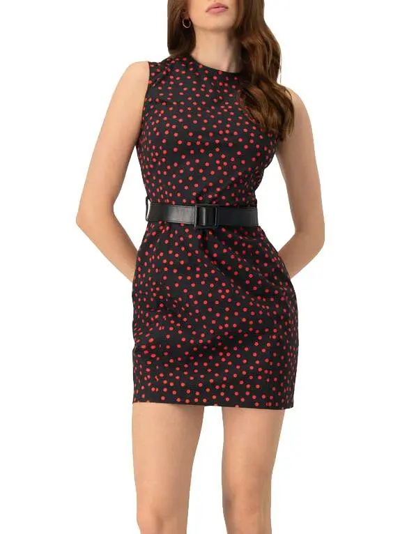 IVONNE Sleeveless Polka Dot Shift Dress With Belt - Black