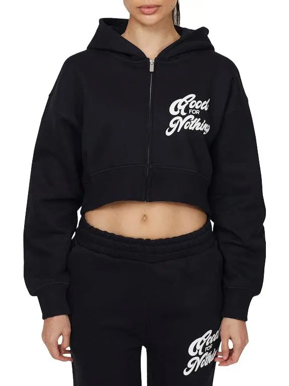GOOD FOR NOTHING Relaxed Crop Zip Hoodie - Black