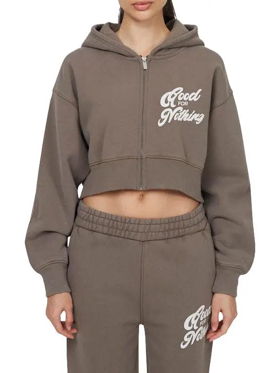 GOOD FOR NOTHING Relaxed Crop Zip Hoodie - Brown