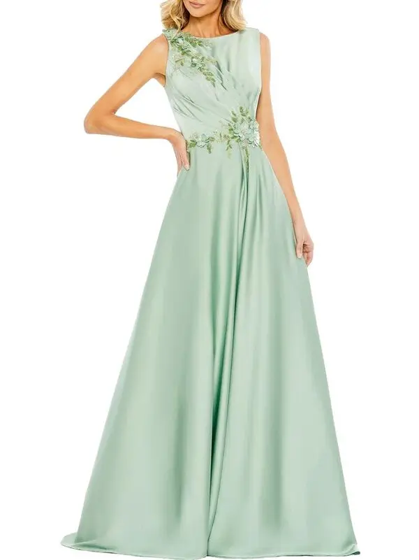 Mac Duggal Floral Applique A-line Gown - Sage