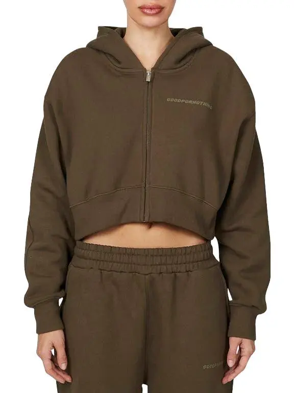 GOOD FOR NOTHING Vintage Tonal Crop Zip Hoodie - Brown