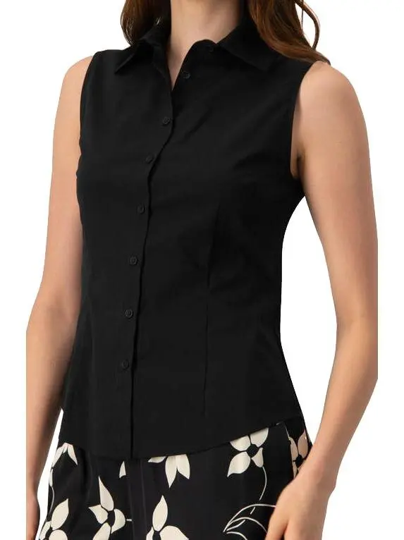 IVONNE Sleeveless Stretch Twill Blouse - Black