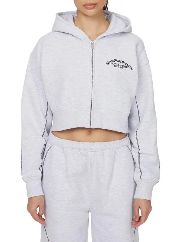 GOOD FOR NOTHING Coverlock Vintage Crop Zip Hoodie - Grey Marl