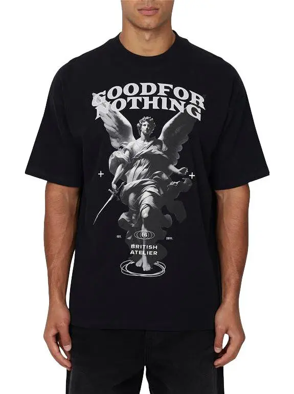 GOOD FOR NOTHING Statue Print Relaxed T-shirt - Black