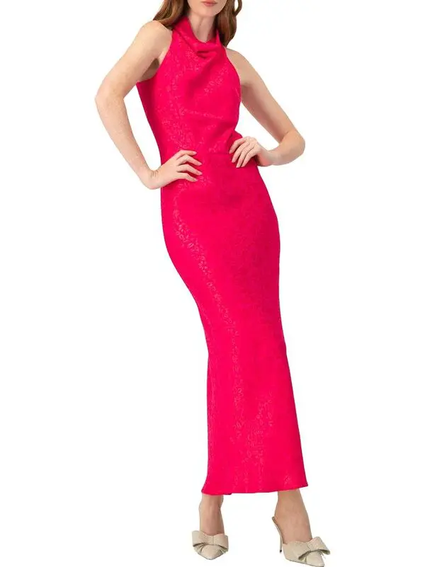 IVONNE Halter Neck Sleeveless Maxi Dress - Pink