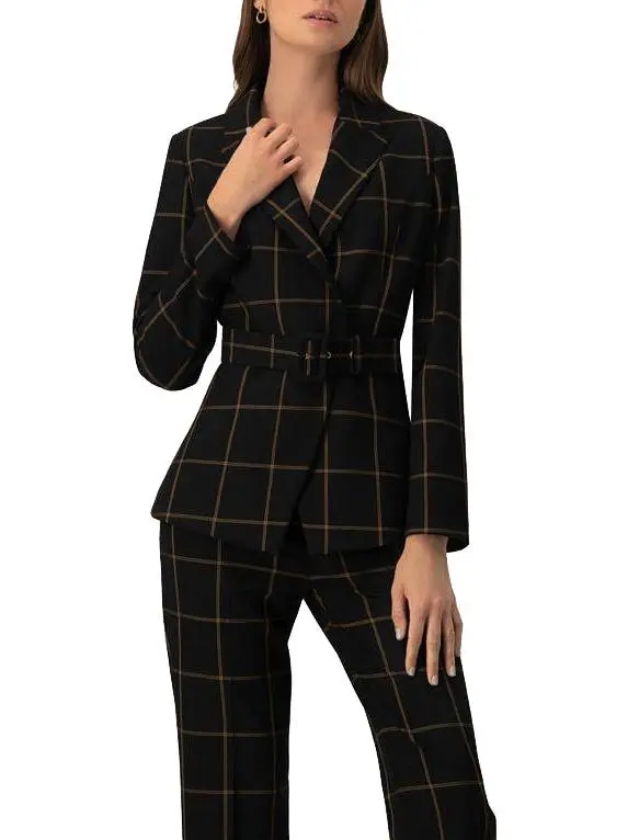 IVONNE Striped Double-breasted Blazer With Belt - Black