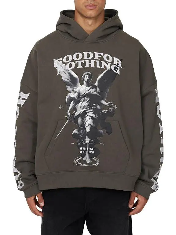 GOOD FOR NOTHING Boxy Statue Print Hoodie - Grey