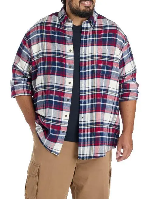 HARBOR BAY BY DXL Big & Tall Large Plaid Flannel Sport Shirt - Blue Red Multi