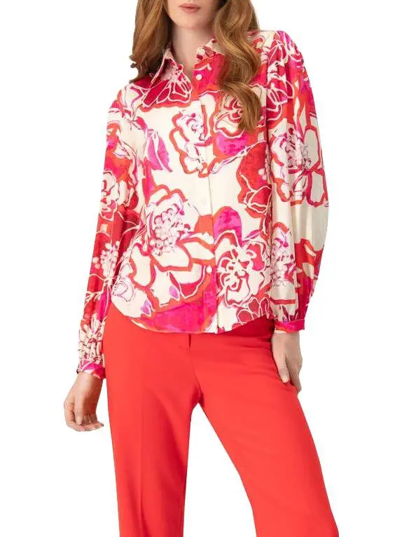 IVONNE Floral Print Long Sleeve Blouse - Fuchsia