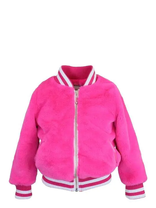 WIDGEON Faux Fur Varsity Jacket - Hot Pink Puff