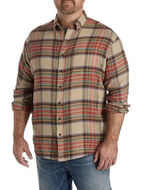 HARBOR BAY BY DXL Big & Tall Large Plaid Flannel Sport Shirt - Brown Multi