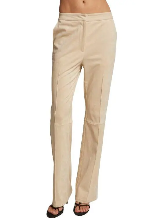 CRESCENT Faux Suede Flared Pants - Light Beige
