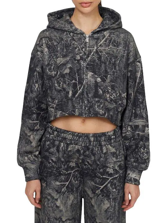 GOOD FOR NOTHING Woodland Blackout Crop Zip Hoodie - Camo