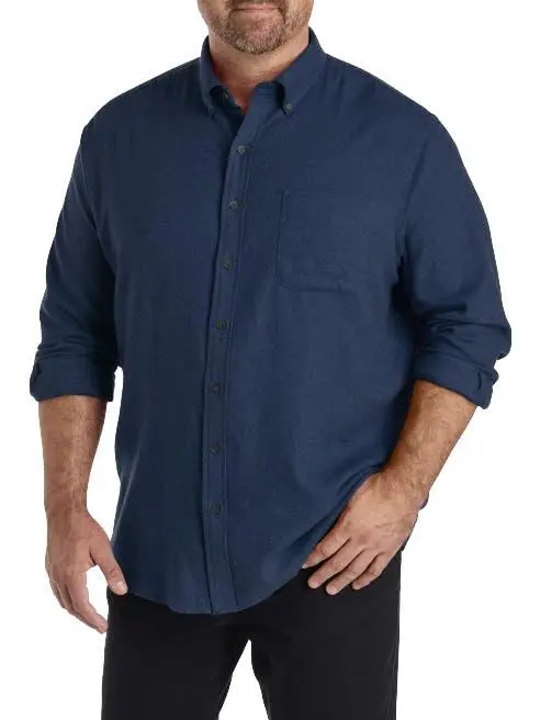 HARBOR BAY BY DXL Big & Tall Solid Flannel Sport Shirt - Navy Multi