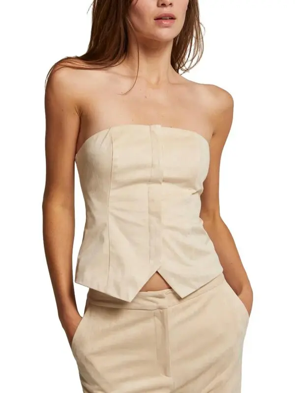 CRESCENT Faux Suede Tube Top - Light Beige