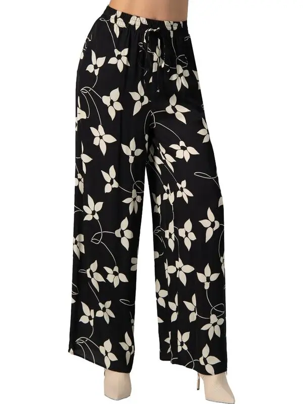 IVONNE Floral Print Wide-leg Pants - Black