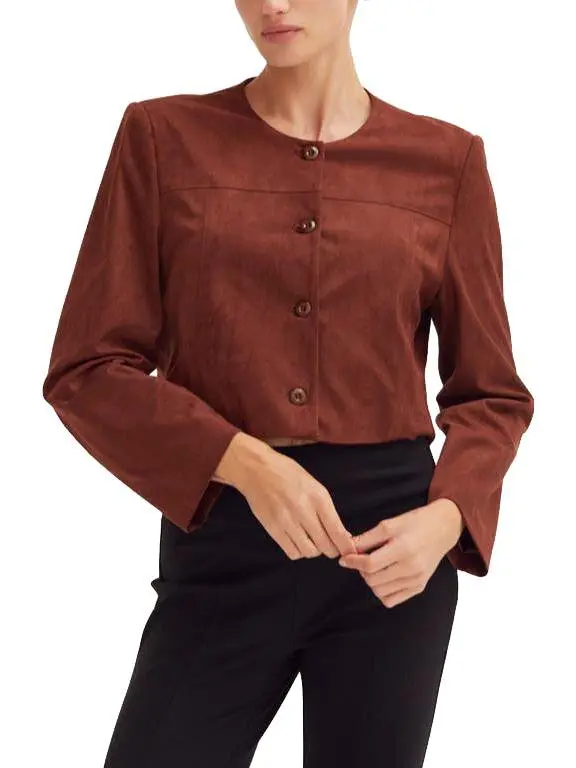 CRESCENT Faux Suede Cropped Jacket - Brown