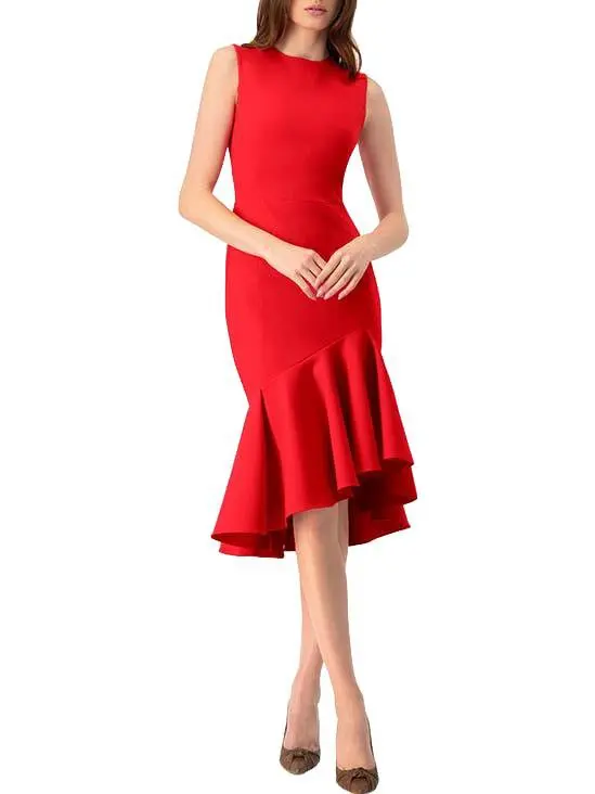 IVONNE Solid Mermaid Midi Dress - Red
