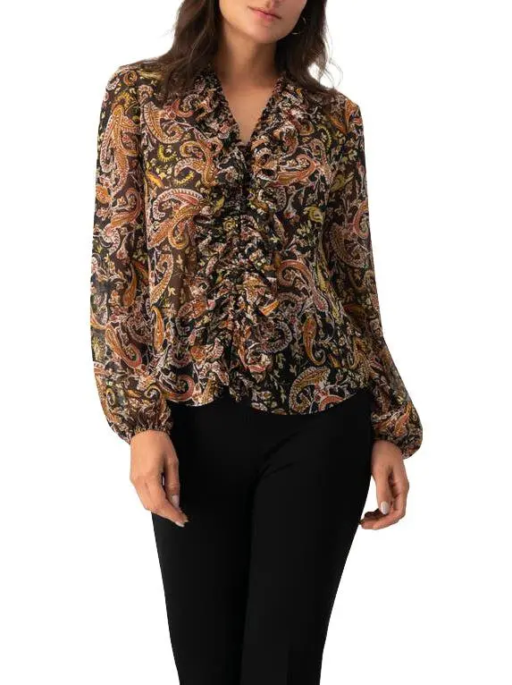 IVONNE V-neck Ruffle-trim Printed Blouse - Multicolor