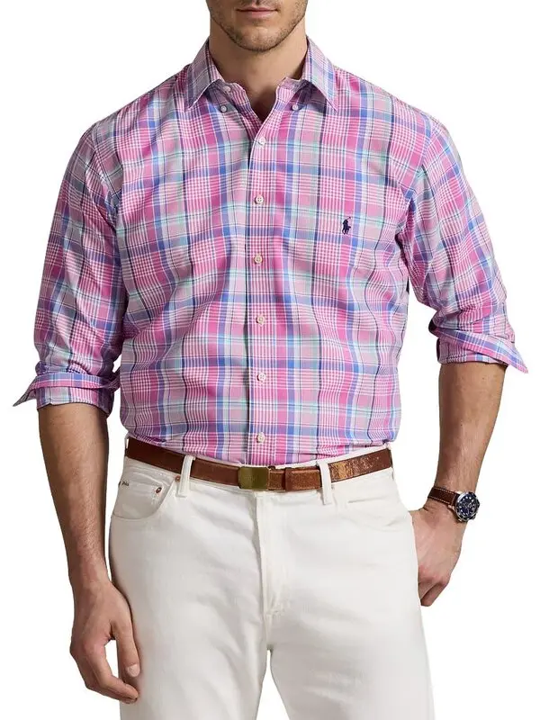 Polo Ralph Lauren Big & Tall Performance Oxford Sport Shirt - Pink Blue
