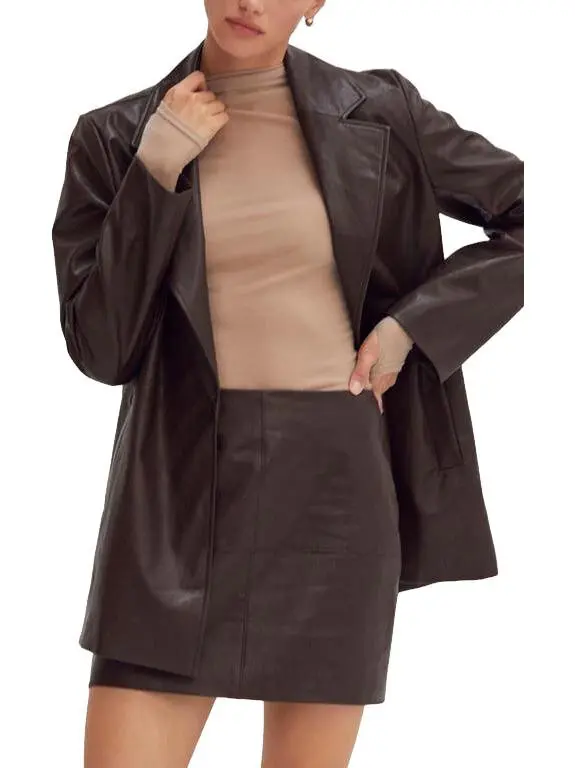 CRESCENT Faux Leather Oversized Blazer - Espresso