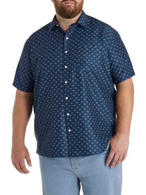 HARBOR BAY BY DXL Big & Tall Leaf Print Microfiber Sport Shirt - Navy