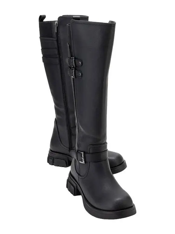 PROLOGUE SHOES Knee High Boots - Black Faux Leather