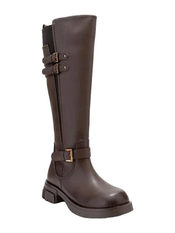 PROLOGUE SHOES Knee High Boots - Brown Faux Leather