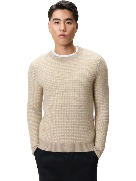 Gobi Cashmere Waffle Knit Crewneck Sweater - Warm Grey
