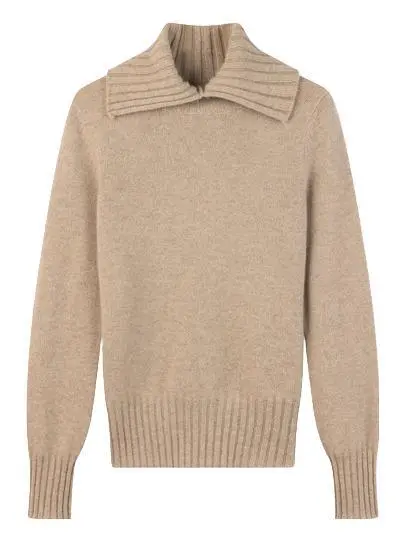 Gobi Cashmere Slit T-neck Sweater - Warm Grey