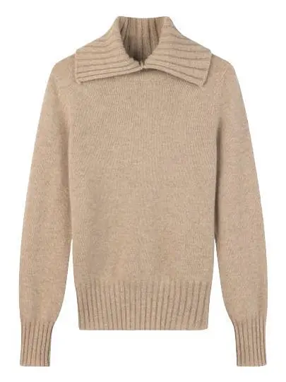 Gobi Cashmere Slit T-neck Sweater - Warm Grey