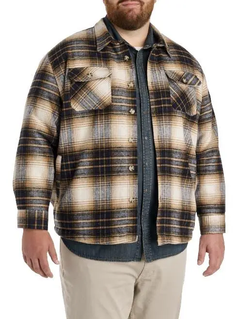 TRUE NATION BY DXL Plaid Faux Shearling Shirt Jacket - Navy