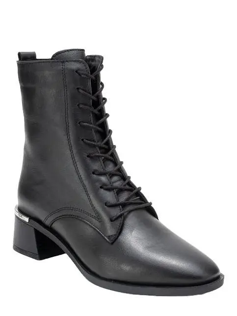 FOREVER & ALWAYS SHOES Leather Block Heel Boots - Black Leather