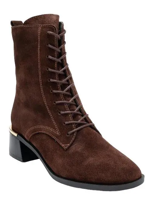 FOREVER & ALWAYS SHOES Leather Block Heel Boots - Brown Suede Leather