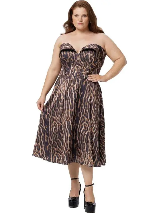 SYDNEY'S CLOSET Strapless A-line Midi Dress - Animal Print