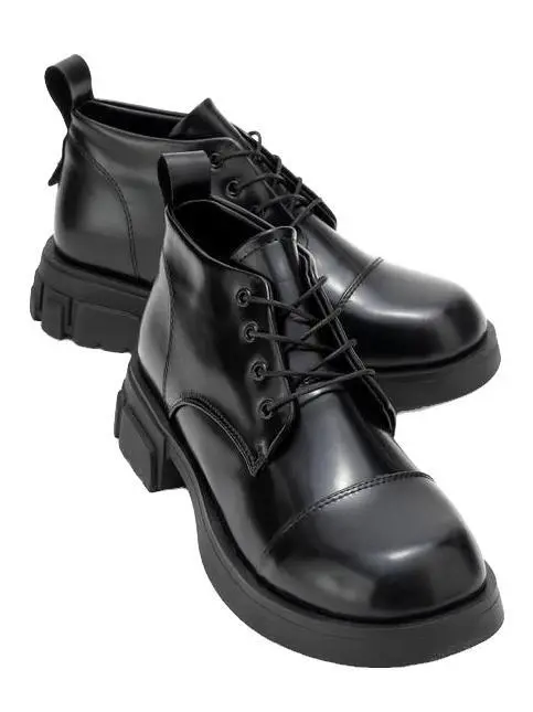 PROLOGUE SHOES Lagom Patent Boots - Black Matt Faux Leather