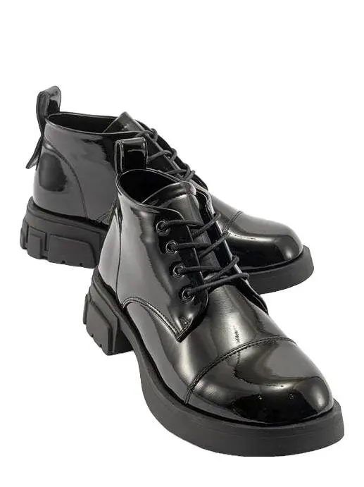 PROLOGUE SHOES Lagom Patent Boots - Black Patent Faux Leather