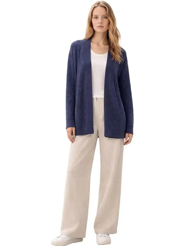 Gobi Cashmere Ajour Knit Open Front Cardigan - Crown Blue
