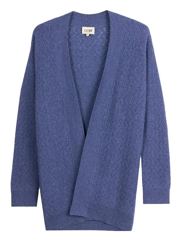 Gobi Cashmere Ajour Knit Open Front Cardigan - Crown Blue