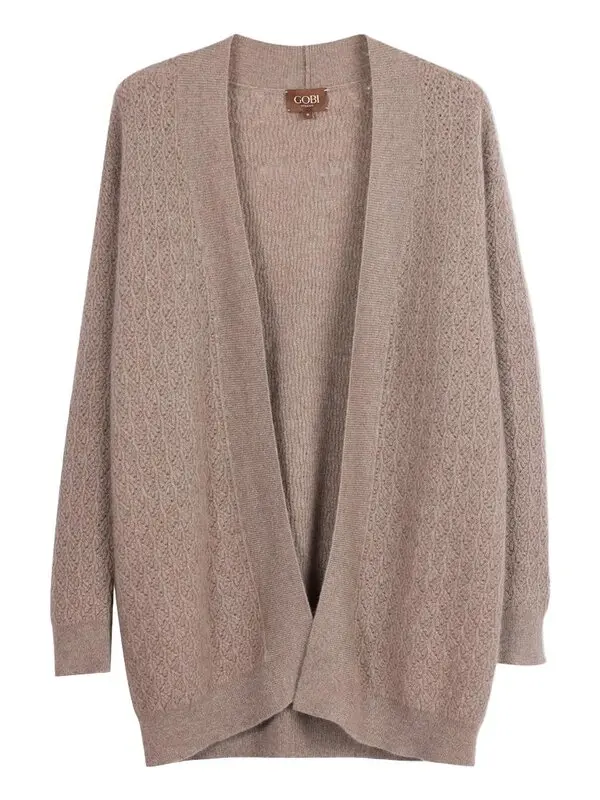 Gobi Cashmere Ajour Knit Open Front Cardigan - Taupe