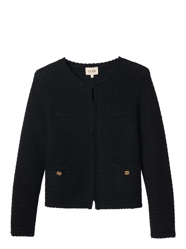 Gobi Cashmere Textured Knit Cashmere Jacket-style Cardigan - Black