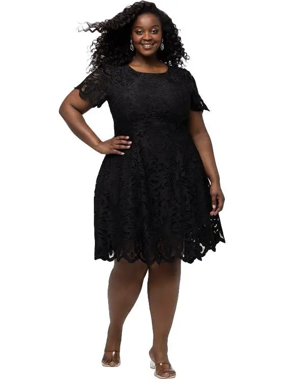 SYDNEY'S CLOSET Lace A-line Party Dress With Cap Sleeves - Black