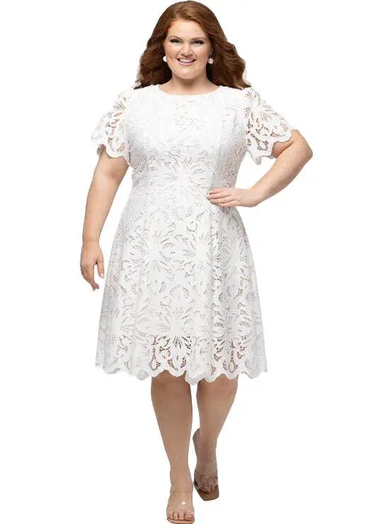 SYDNEY'S CLOSET Lace A-line Party Dress With Cap Sleeves - White