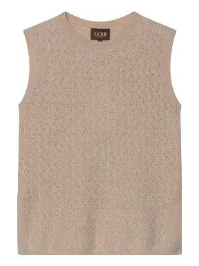 Gobi Cashmere Ajour Knit Crewneck Cashmere Vest - Beige