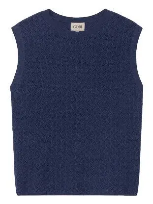 Gobi Cashmere Ajour Knit Crewneck Cashmere Vest - Crown Blue